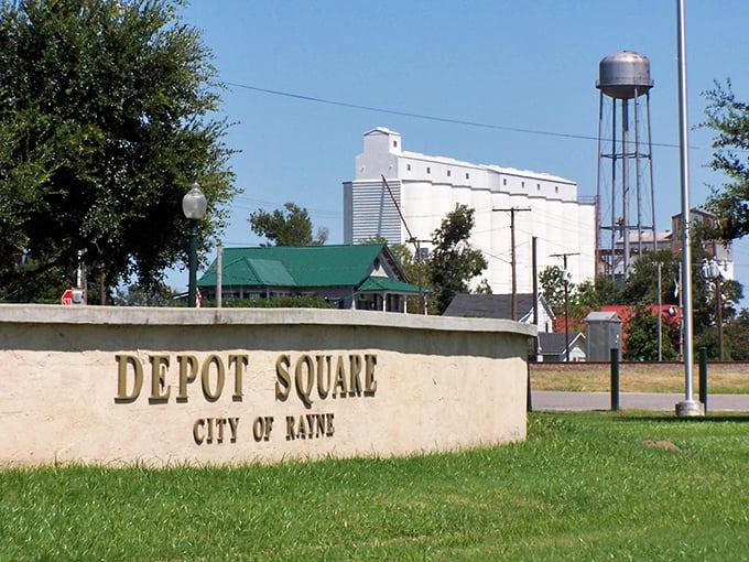 Rayne's Depot Square stands as a proud reminder of simpler times when trains connected small towns.