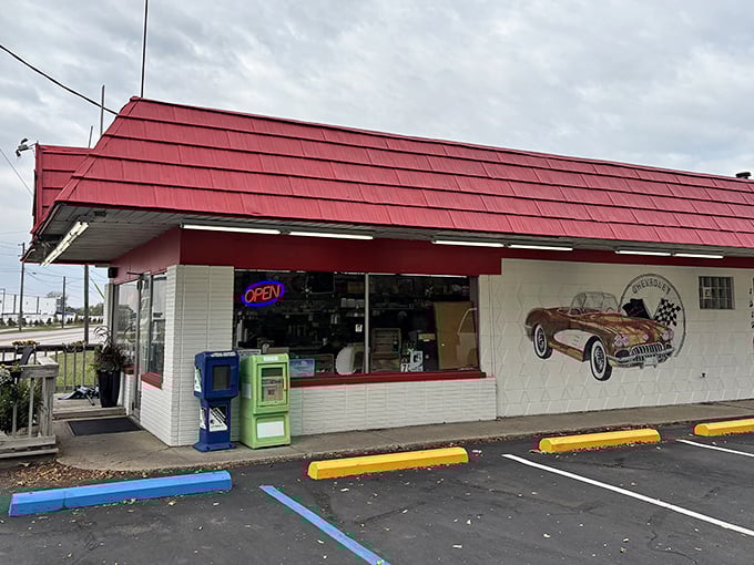 The classic red roof and retro signage at Rock-Cola promise a breakfast straight out of "Happy Days." Time travel never tasted so good!