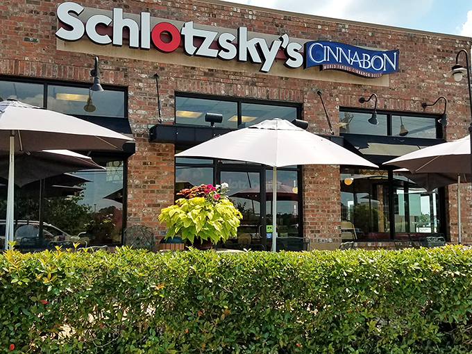 The outdoor seating at Schlotzsky's offers the perfect spot to contemplate life's big question: "Should I order seconds?"