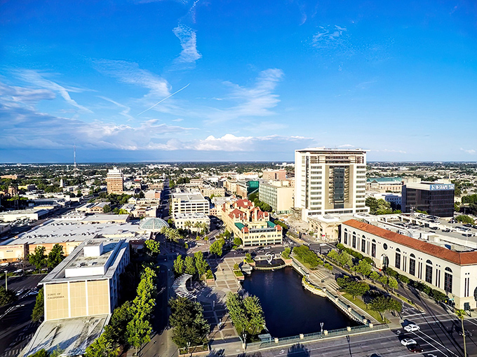 From above, Stockton looks like someone carefully planned a city where retirees could actually afford to enjoy themselves.
