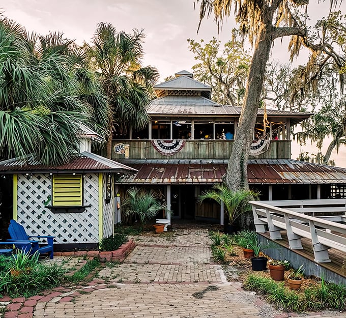 Spanish moss frames this two-story seafood haven where the deck views rival the crab platters for "most likely to make you sigh with contentment."