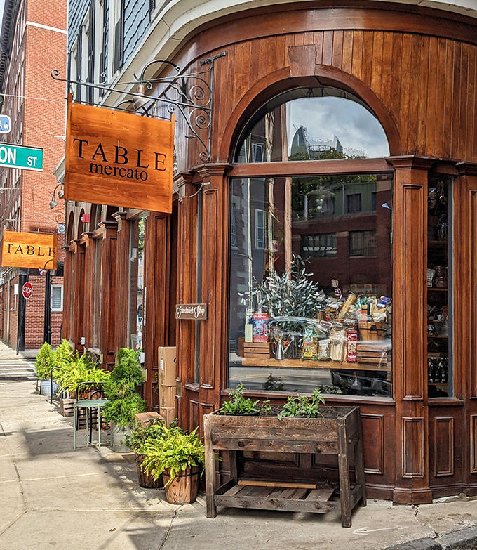 Corner elegance at TABLE Mercato. Those wooden details aren't just pretty &ndash; they're framing sandwich masterpieces.