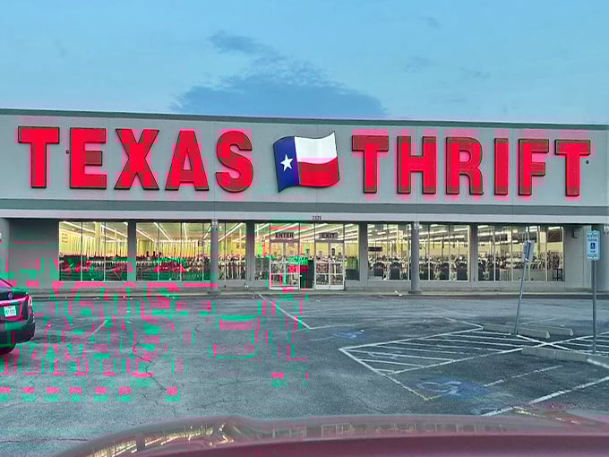 Texas Thrift stands proud with its unmistakable red signage, a beacon for bargain hunters everywhere.