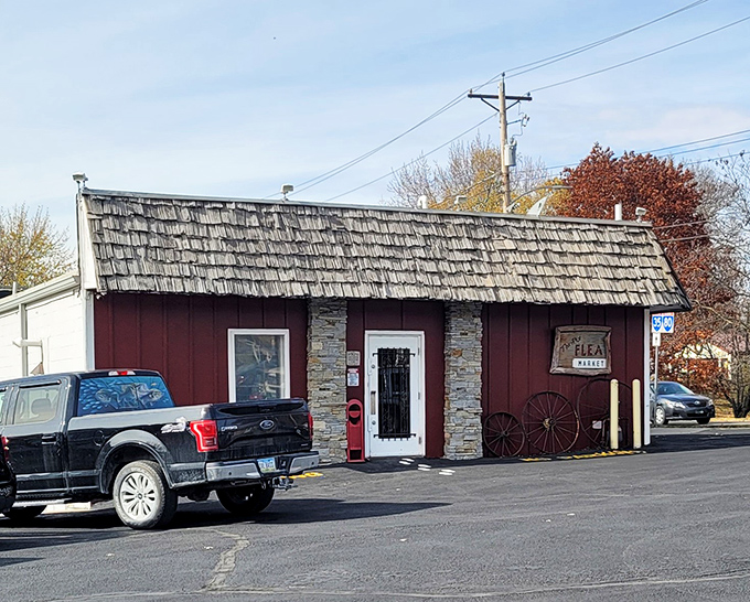 The blue awning beckons collectors inside where vintage treasures await at prices that won't empty your wallet.