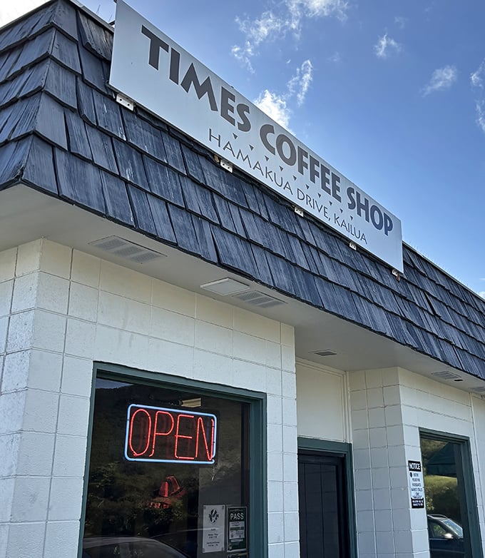 The classic shingled roof and simple signage announce: "No frills here, just seriously good breakfast that locals swear by."