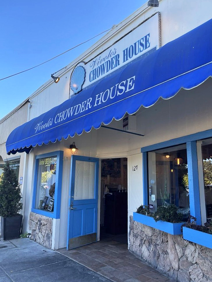 That crisp white building with blue trim isn't just pretty&mdash;it's protecting liquid gold in the form of clam chowder.