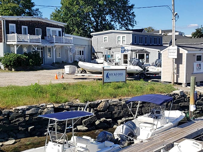 The peaceful harbor at Wickford invites you to sit a while and watch the boats. A maritime painting come to life in three dimensions.
