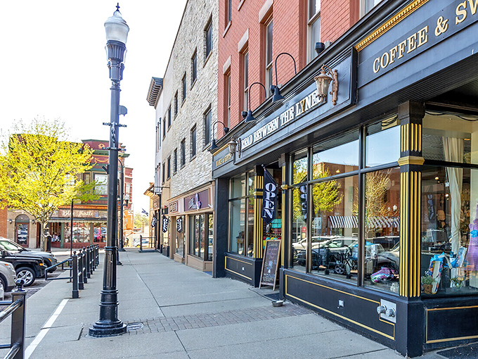 Classic storefronts line up like old friends, each one with its own personality and charm.