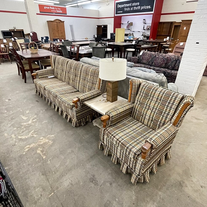 The furniture showroom feels like visiting every estate sale in Alabama simultaneously, minus the awkward small talk.