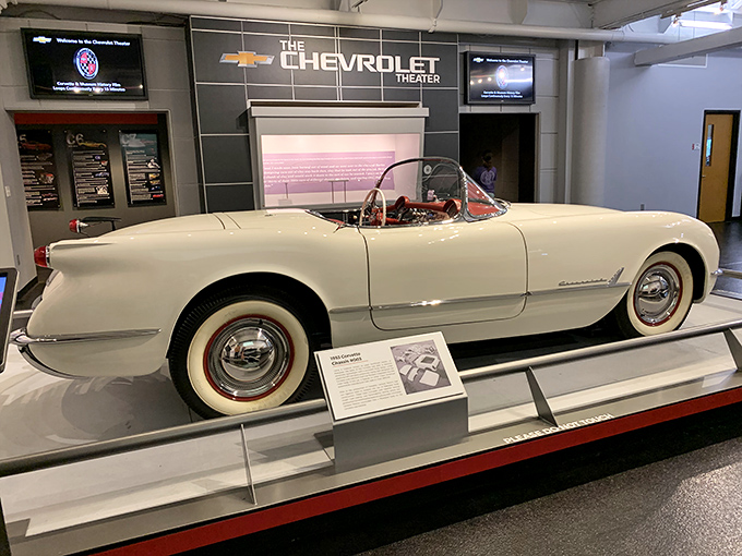 The elegant 1953 Corvette, America's original sports car, sits pristine in white. Marilyn Monroe in automotive form&mdash;classic, curvaceous, and eternally captivating.