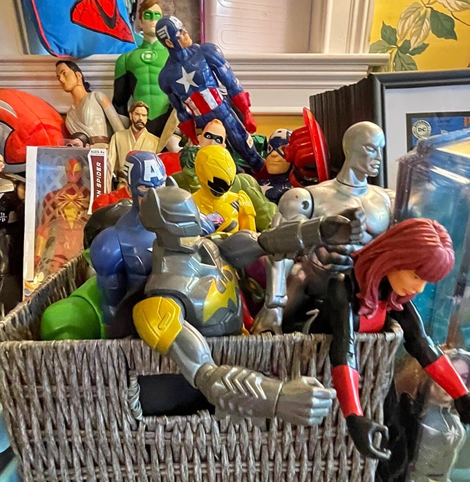 Superhero headquarters or collector's paradise? These action figures aren't just toys&mdash;they're plastic time capsules of childhood memories.