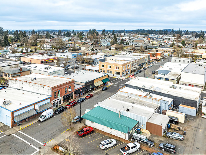Bird's-eye view reveals Stayton's secret: a town that actually makes sense from above, unlike your smartphone's home screen.