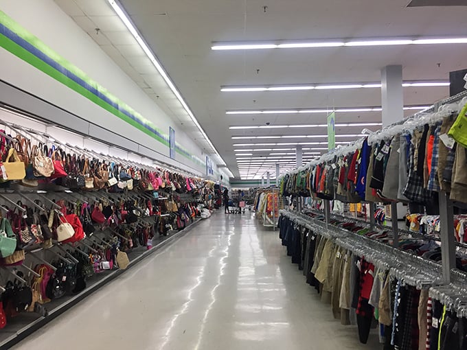 The clothing section stretches toward the horizon like a fashionable yellow brick road. Dorothy would've never wanted to leave.