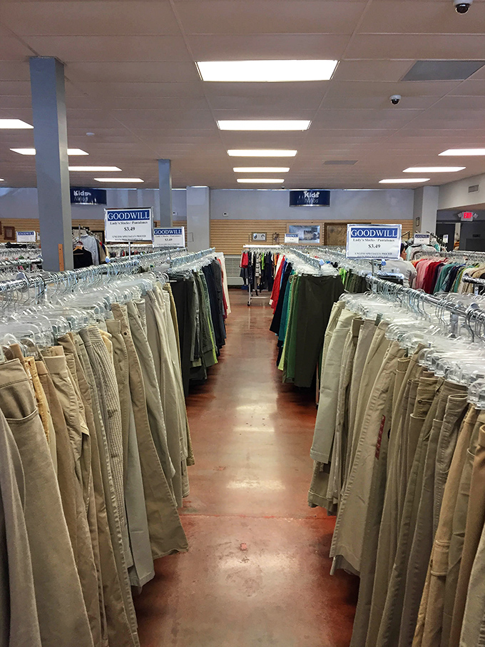 The "Kids" section sign hovers like a retail North Star, guiding parents to affordable wardrobes that grow as quickly as their children do.