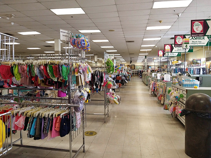 The children's department offers salvation for parents everywhere. Why spend college fund money on clothes they'll outgrow faster than you can say "growth spurt"?