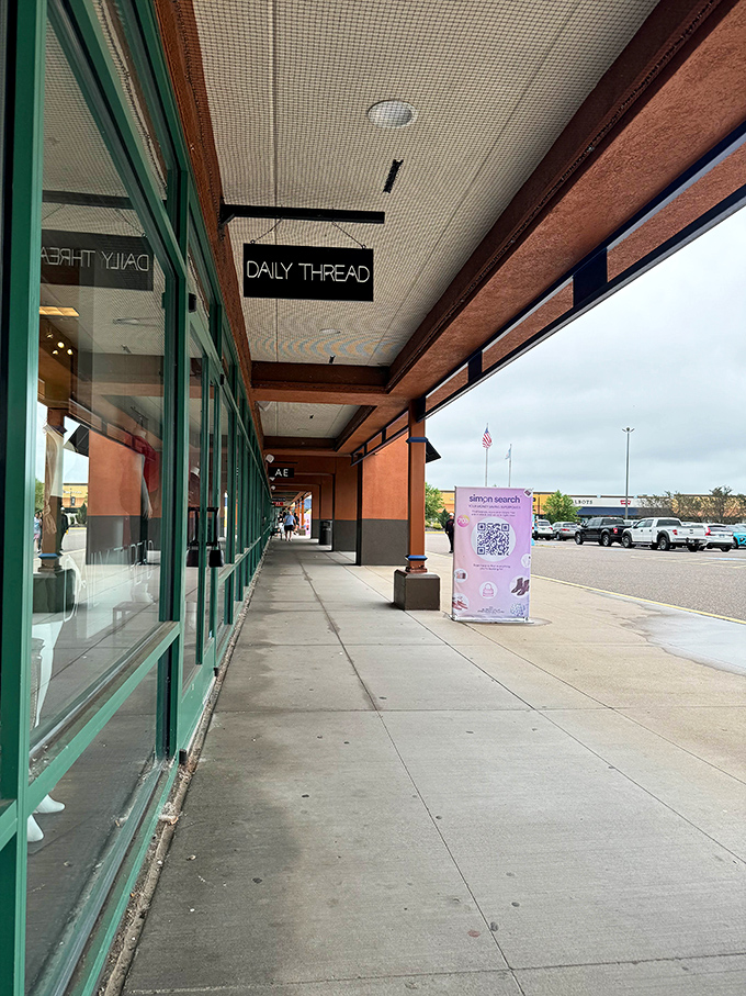 Covered walkways provide shade for your shopping marathon, because even treasure hunters need protection from the Minnesota sun.