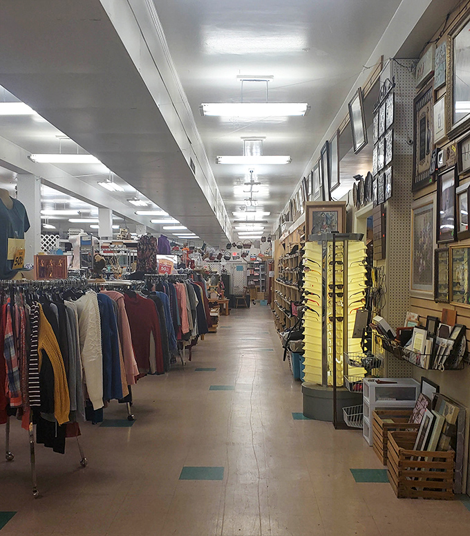 Racks stretch toward the horizon in this thrifter's paradise, where yesterday's fashion finds new appreciation and new owners.