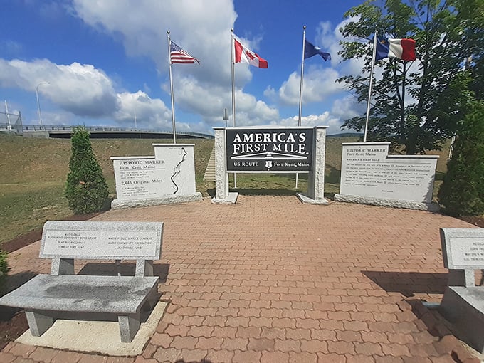 "America's First Mile" monument marks where US Route 1 begins its 2,446-mile journey south to Key West&mdash;the ultimate road trip starting line.