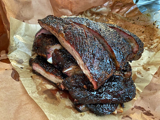 These pork spare ribs feature bark so beautiful it deserves its own gallery show, and flavor that backs up those good looks.