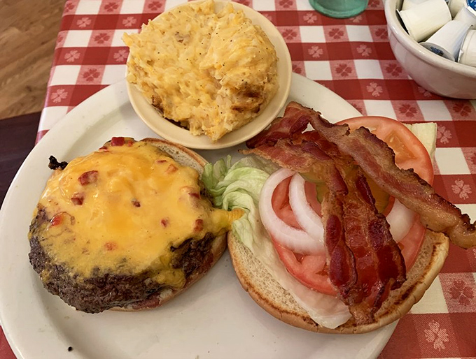 This isn't just a burger &ndash; it's a masterpiece of melty pimento cheese, crispy bacon, and beef that makes you want to write poetry.