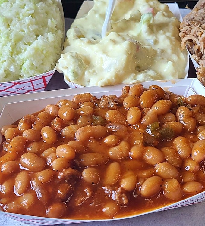 These baked beans aren't just a side dish&mdash;they're the supporting actor that steals the show with bits of barbecue hiding like buried treasure.