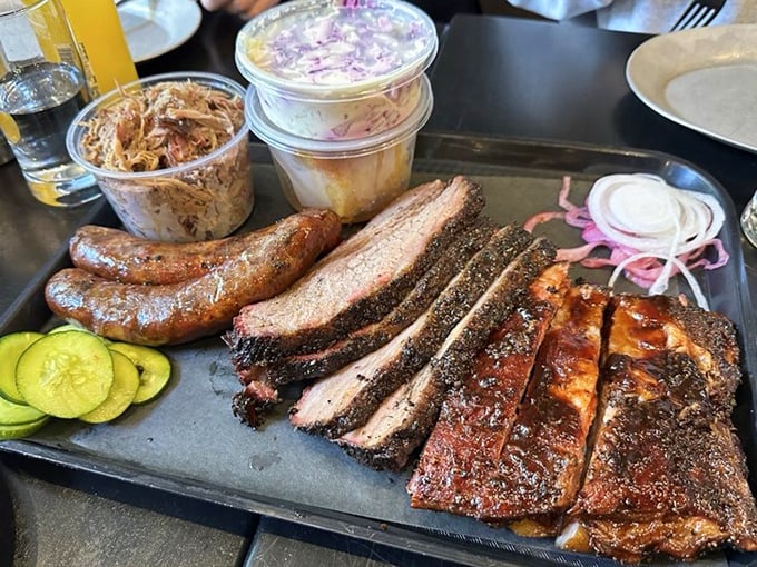 This isn't just a tray of meat; it's a barbecue symphony where every component&mdash;from sausage to brisket&mdash;plays its perfect part.