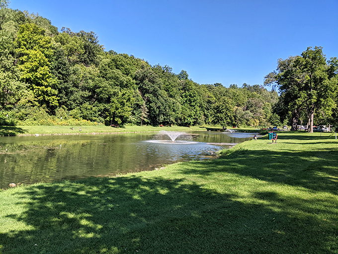 This serene pond isn't playing hard to get&mdash;it's just confident enough to let the fountain do the talking. Nature's version of a spa day.