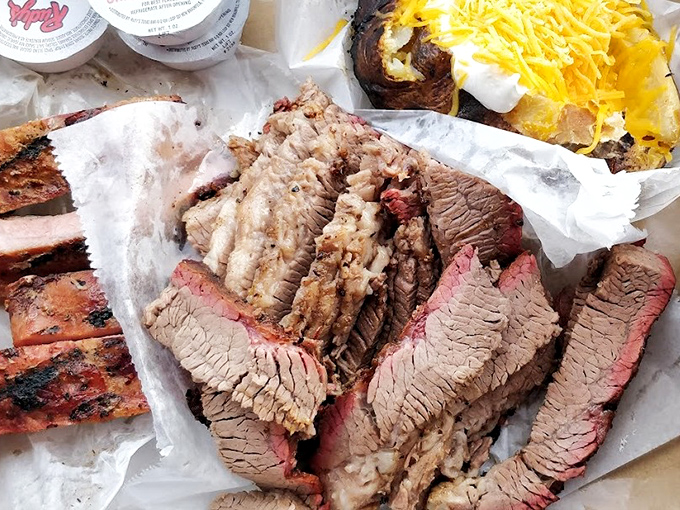 Behold the brisket in all its glory &ndash; that pink smoke ring is like nature's diploma, certifying years of barbecue education.