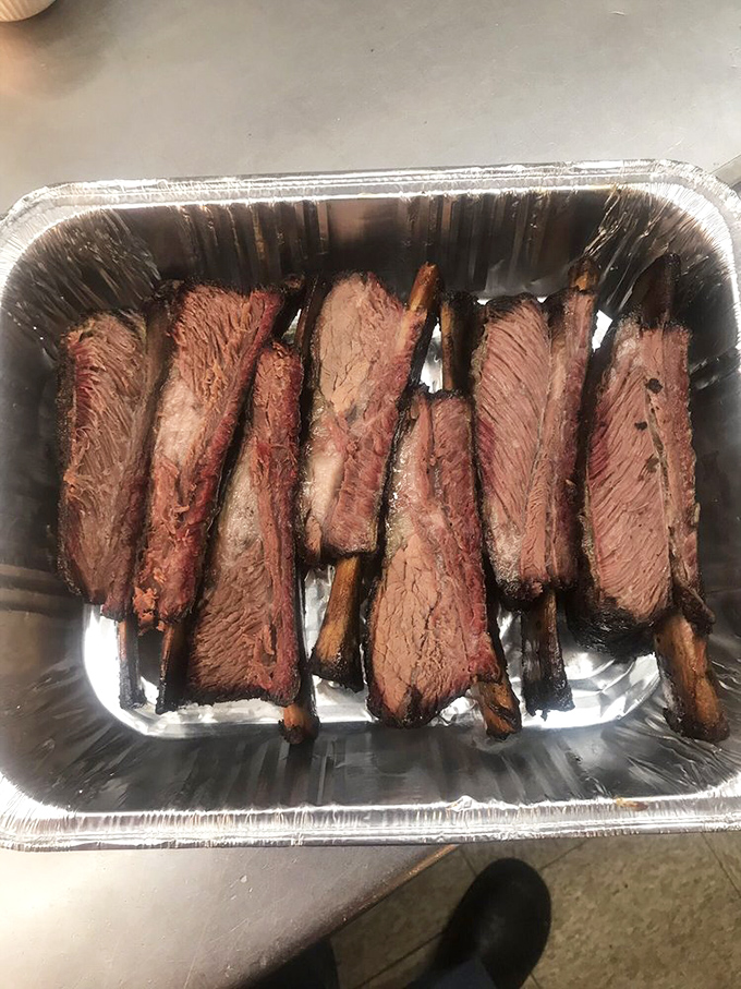 Behold the beef ribs in all their glory&mdash;sporting that coveted pink smoke ring that makes barbecue enthusiasts weak in the knees.