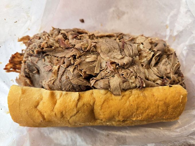Behold the star of the show&mdash;thinly sliced beef piled high on that perfect roll. No fancy garnishes needed when the fundamentals are this good.