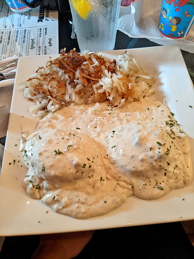 Biscuits and gravy so heavenly they should require a permission slip from your cardiologist. Worth every delicious calorie.