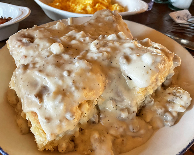 Behold the biscuits and gravy that could make a grown person weep tears of joy and butter.