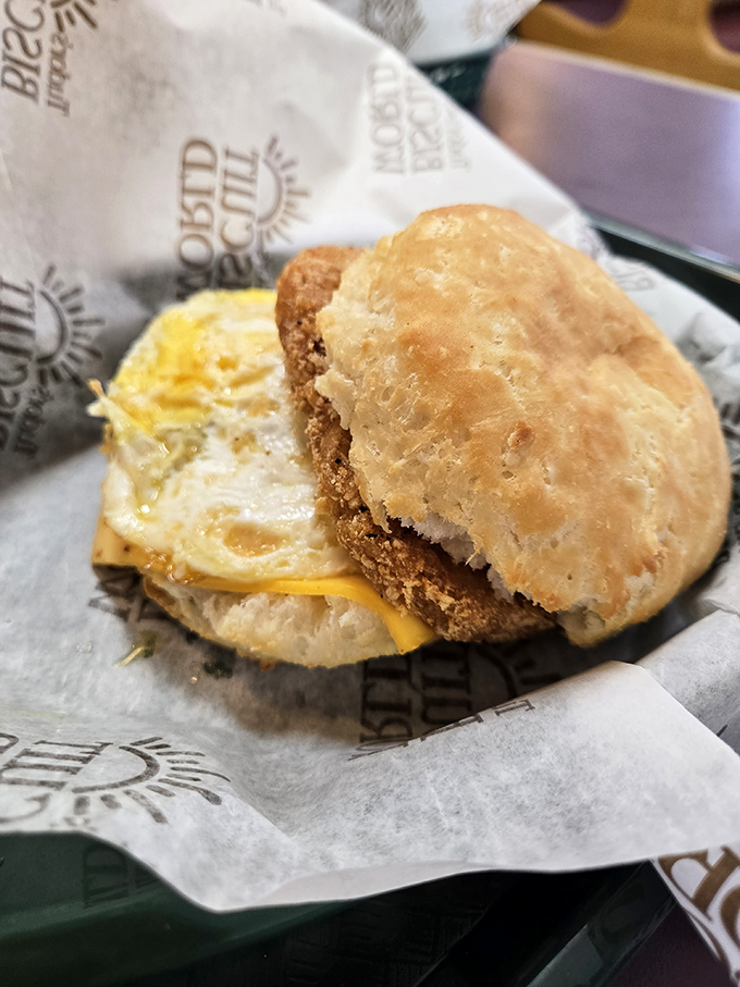 Architecture matters: this perfectly constructed biscuit sandwich demonstrates structural integrity that would make Frank Lloyd Wright proud.