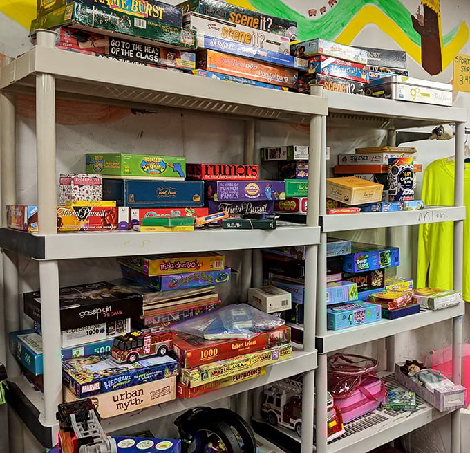 Board game heaven for the analog enthusiast! From Trivial Pursuit to Scrabble, these boxes hold rainy day memories waiting to be made again.