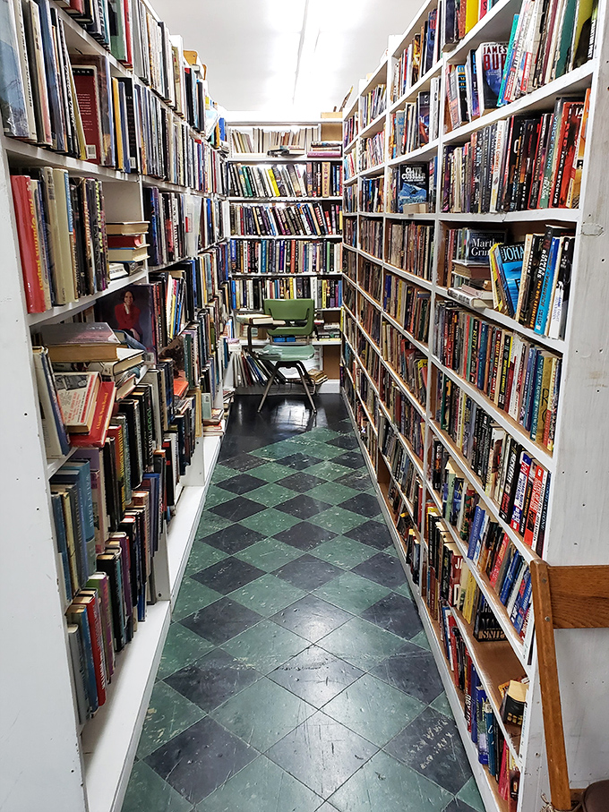 Floor-to-ceiling literary treasures create a bibliophile's dream tunnel where getting lost between the stacks is half the fun.