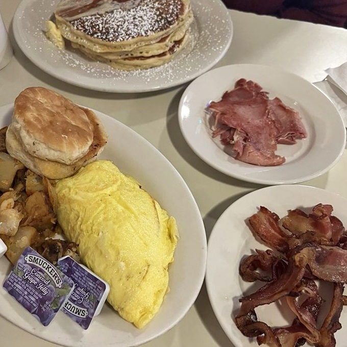 A breakfast spread that answers the eternal question: "Why can't every morning begin with fluffy pancakes, perfect eggs, and crispy bacon?"