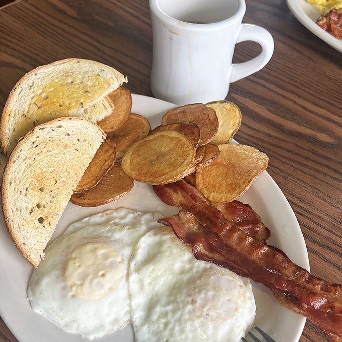 Eggs, bacon, toast, and chips&mdash;because whoever said breakfast can't include potato chips was clearly wrong.