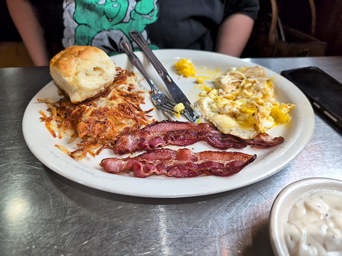 Crispy bacon, fluffy eggs, and golden hash browns form the holy trinity of breakfast that makes early mornings actually worth experiencing.