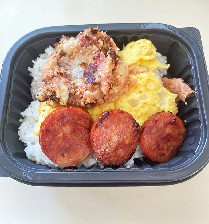 Breakfast nirvana achieved: Portuguese sausage, eggs, and rice &ndash; Hawaii's holy trinity of morning satisfaction.