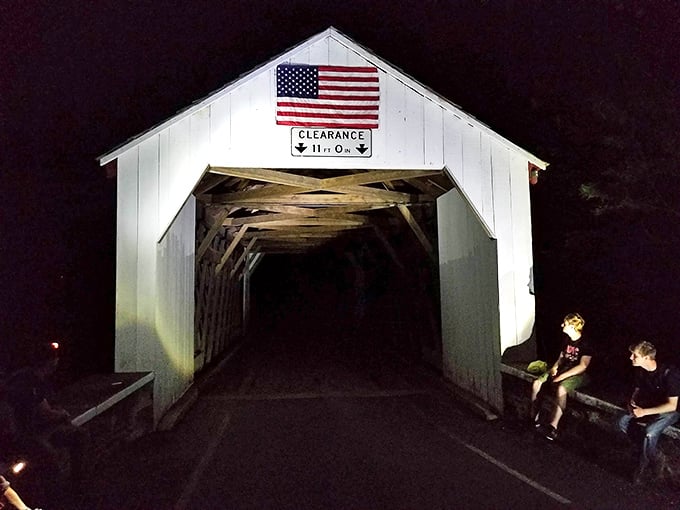 Even after dark, the Erwinna Bridge glows with invitation. There's something delightfully spooky about crossing a centuries-old wooden tunnel when the sun goes down.