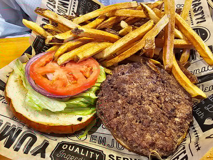 This burger doesn't need fancy toppings or pretentious names&mdash;just quality beef, fresh veggies, and fries that could make a French chef weep with joy.