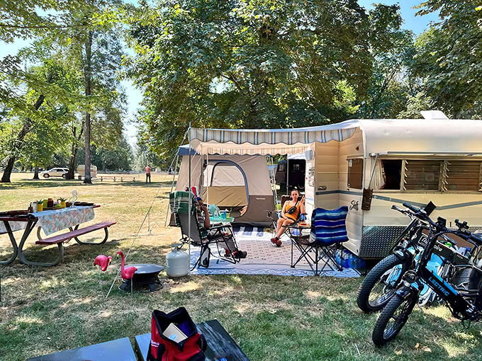 Camping Brownsville-style means waking up to birdsong instead of alarm clocks and trading office chairs for folding ones.