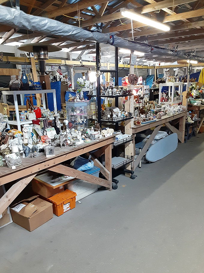 Figurine heaven or miniature madness? This booth proves one person's collection obsession can fill an entire table with tiny porcelain possibilities.