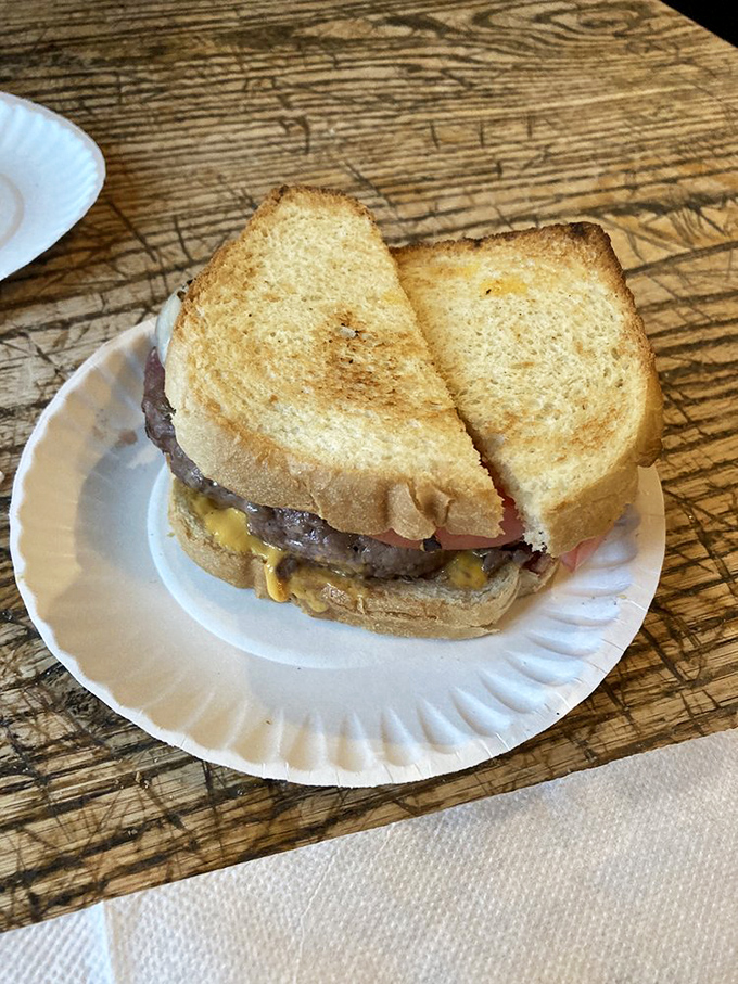The legendary burger arrives on toast instead of a bun, a juicy rebellion against conventional burger wisdom that somehow feels absolutely right.