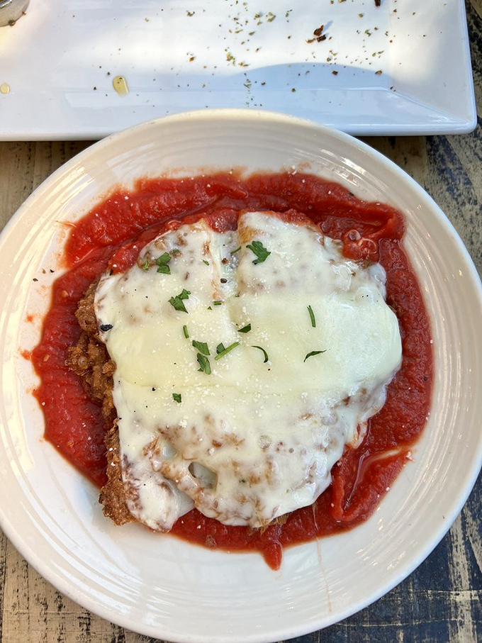 Chicken Parmigiana that doesn't know the meaning of restraint. That blanket of melted cheese could solve San Francisco's fog-chill problem single-handedly.