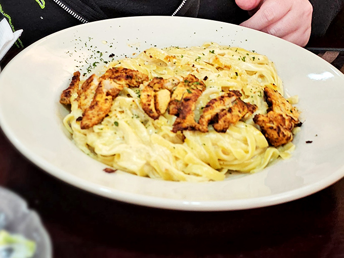 The legendary chicken Alfredo that launches road trips across South Carolina&mdash;perfectly seasoned chicken nestled in creamy pasta that haunts your dreams.