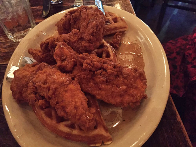 Chicken and waffles that make you question every life decision that didn't lead you here sooner. The perfect marriage of crispy and fluffy, savory and sweet.