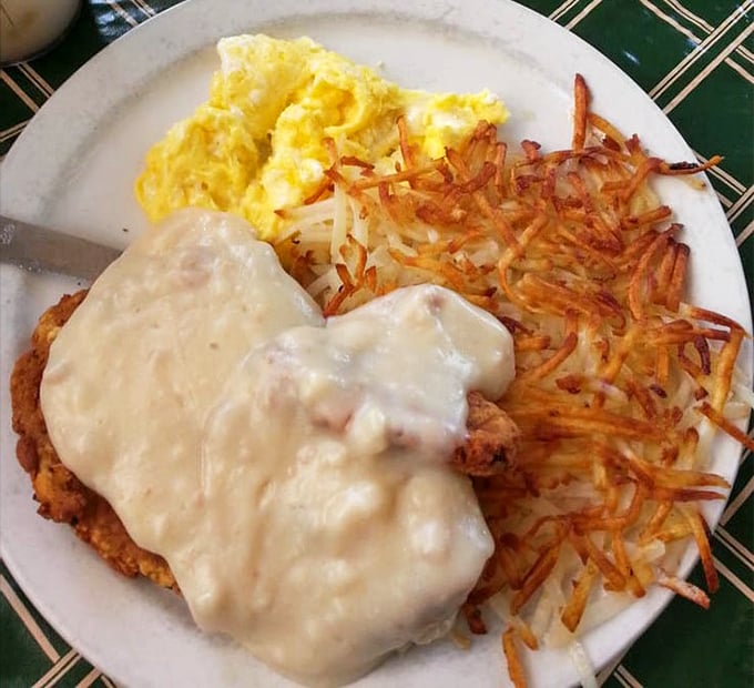 Behold the star attraction: chicken fried steak smothered in gravy that could make a cardiologist weep. Worth every delicious, artery-challenging bite.