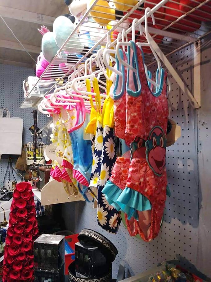 Childhood summers preserved in fabric form. These colorful swimsuits await new adventures at lake shores and backyard pools across New Hampshire.