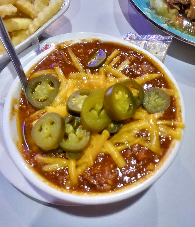 This bowl of chili wears its cheese and jalape&ntilde;os like jewelry&mdash;gorgeous, golden, and absolutely necessary for happiness.